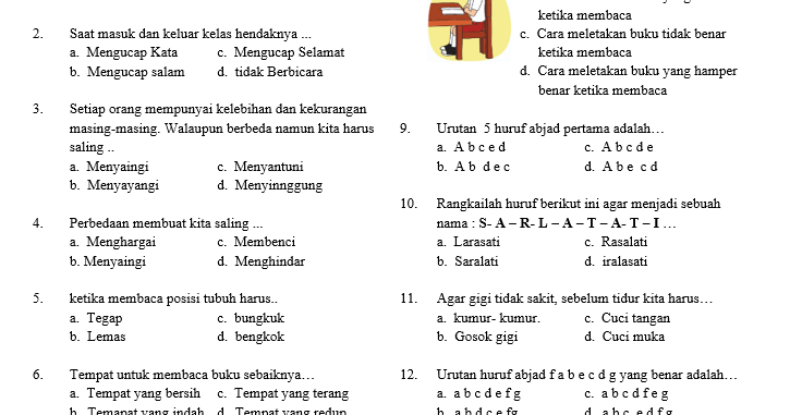 Soal Ujian Semester Kelas 1 Tema 1 SD/MI - antapedia.com Soal Ujian Semester Kelas 1 Tema 1 SD/MI - antapedia.com