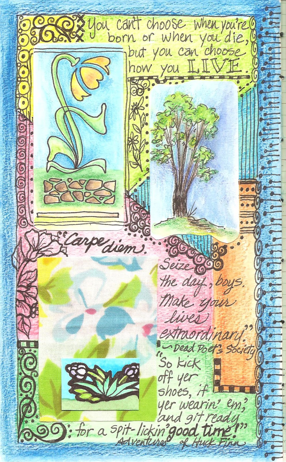 Art Beneath the Cottonwoods: Visual Journal Pages~collage and painting