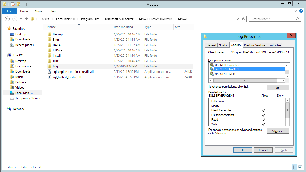 さっしーの試してみるか3: Failed to initialize SQL Agent log (reason: Access is denied)