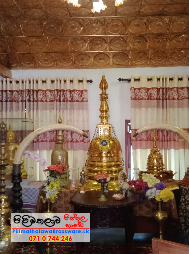 Gold Plated Brass Karaduwa - 6 feet - (Pagoda, Chaithya) - අඩි 6 ක් උස ...