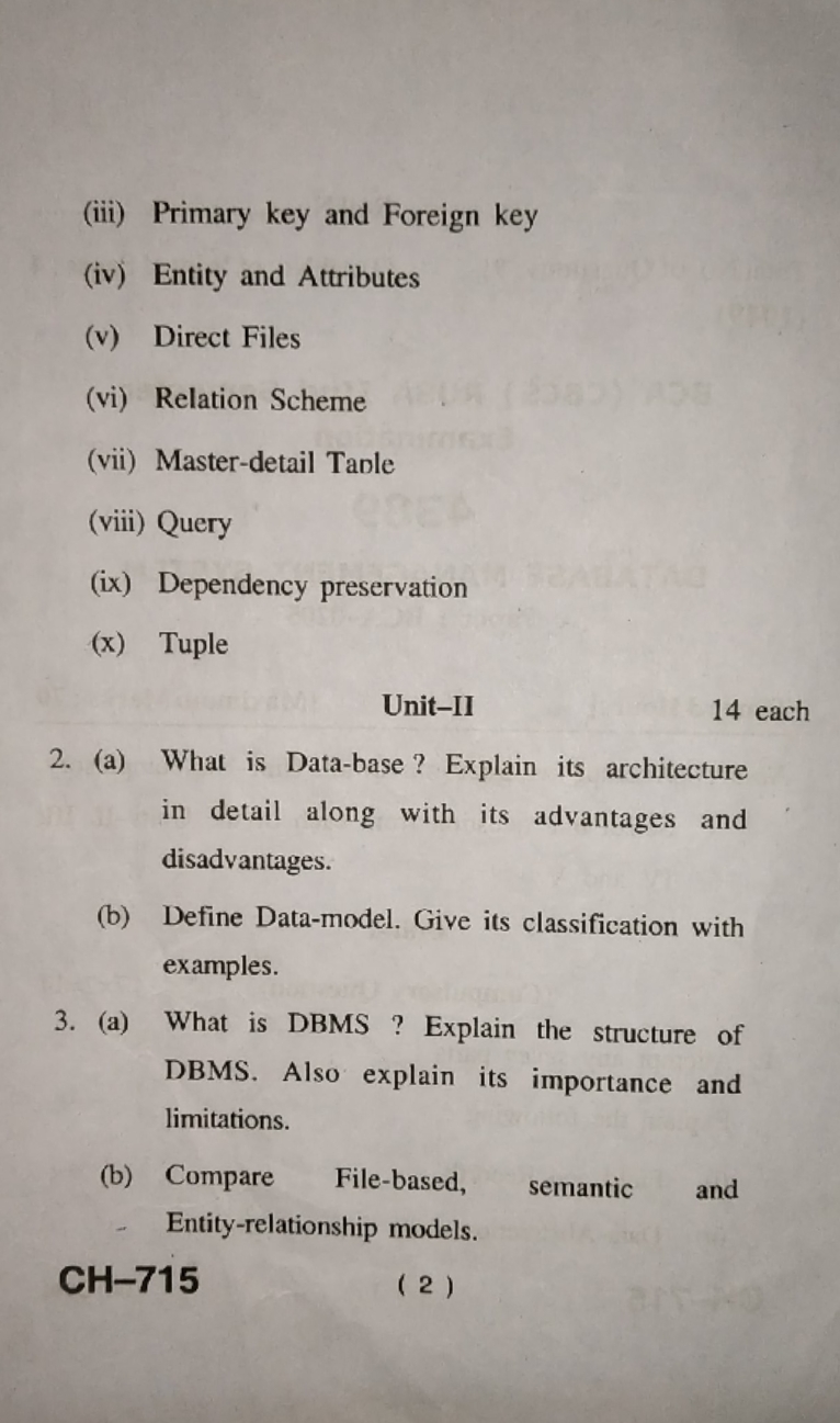 BCA DBMS Question Paper HPU