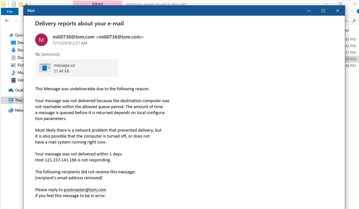 MyDoom persists into 2020