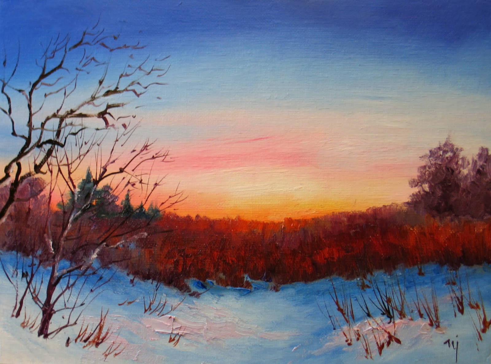Nel's Everyday Painting: Simple Winter Sunset - SOLD