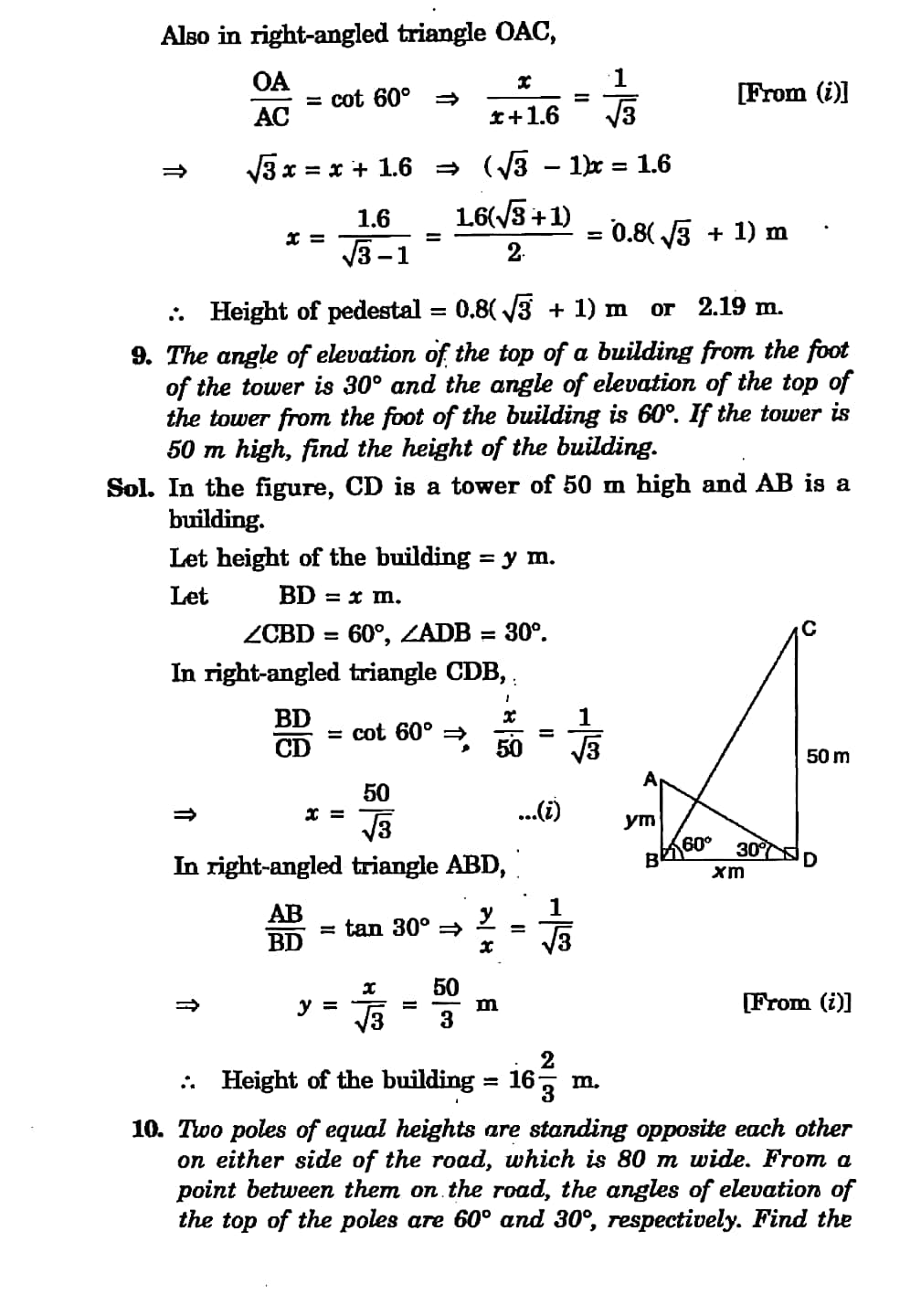 Some applications of trigonometry class 10 math - Studypur