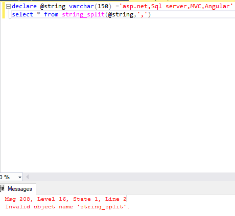 [Solved] SQL SERVER (Error Message) : Invalid object name 'string_split ...