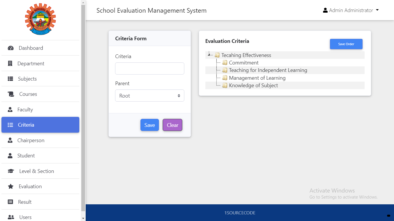 School Evaluation Management System in PHP MySQL with Source Code