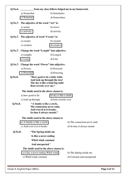 School Based Assessment 2021 Grade 8 English MCQs Answers Class 8 school-based-assessment-2021-grade-8-english-mcqs-answers-class-8
