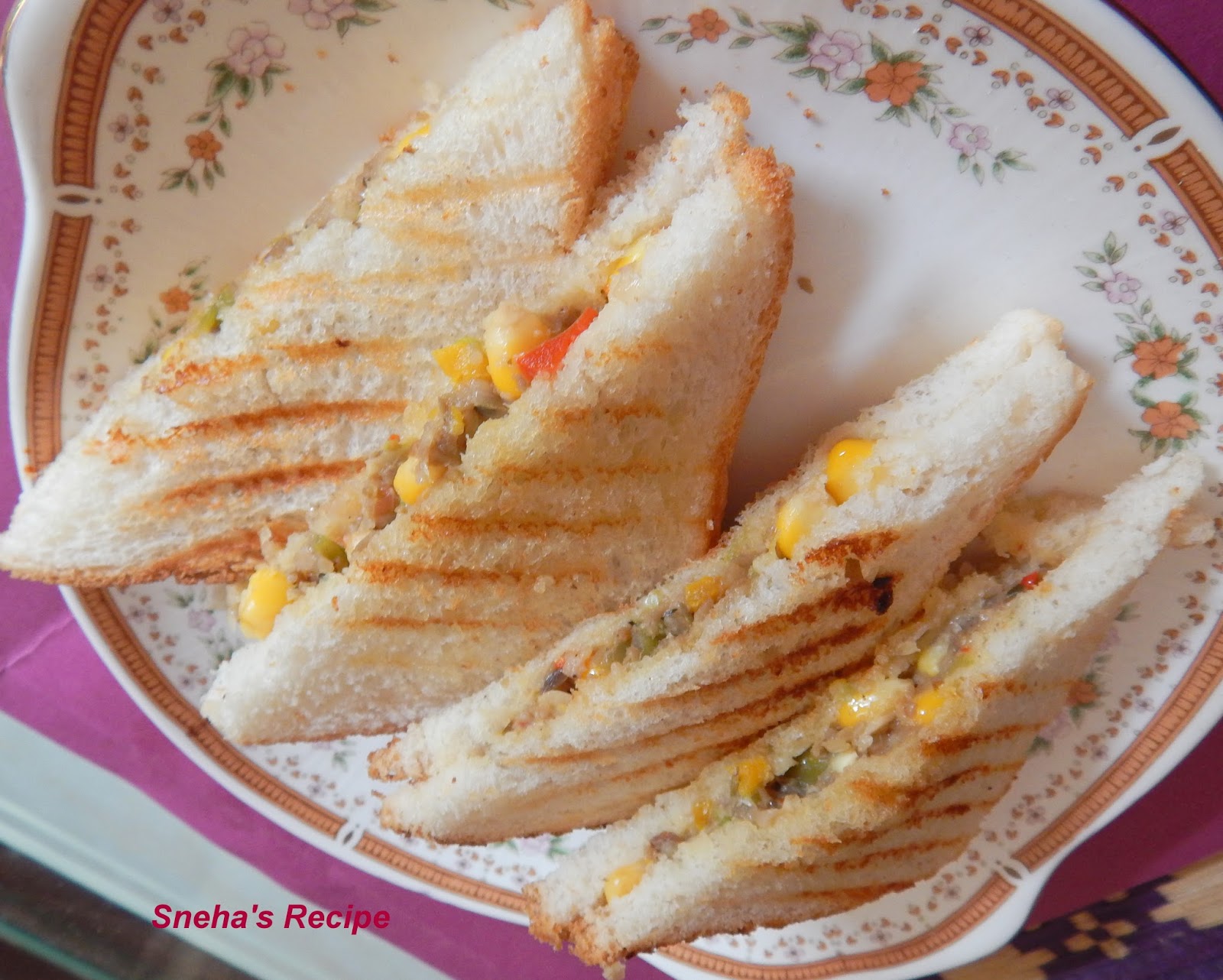 Corn Cheese Sandwich - Sneha's Recipe