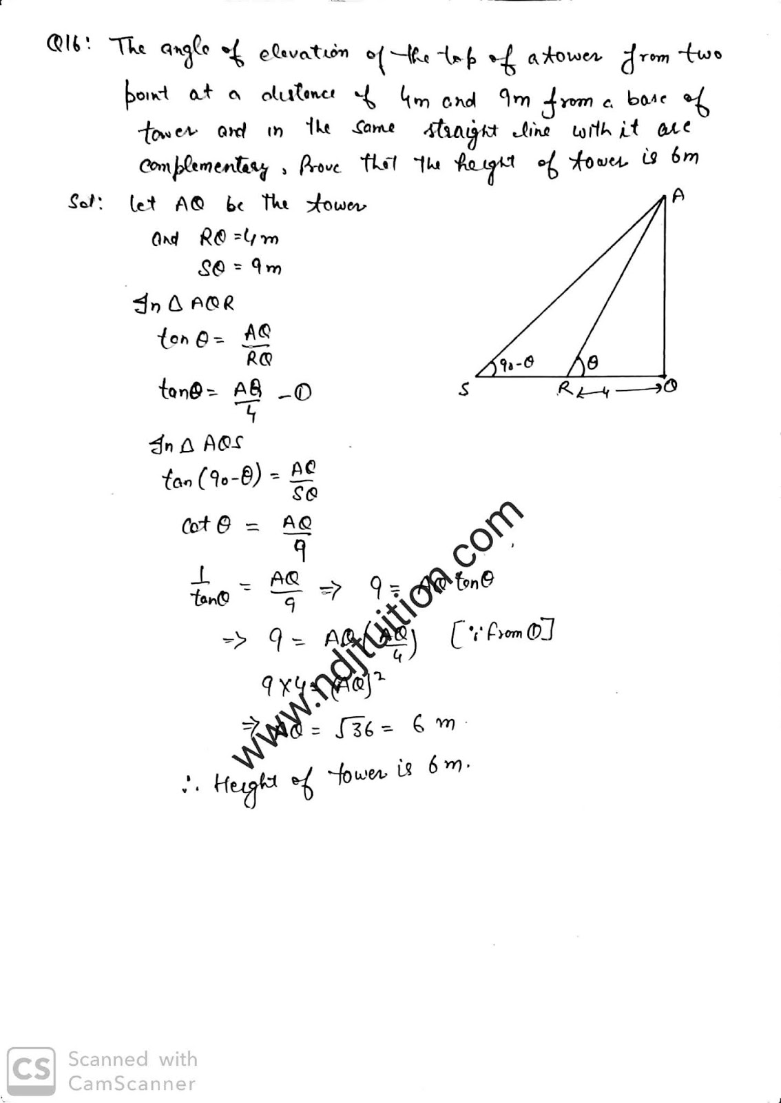 Application of Trigonometry Handwritten Notes for 10th Class