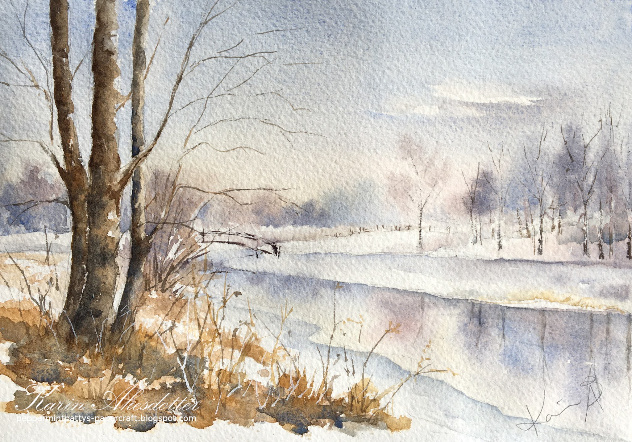 Peppermint Patty's Papercraft: Watercolor Winter scene