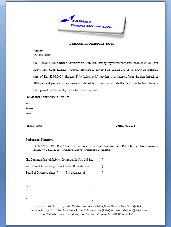 Demand Promissory Note Format For Loan
