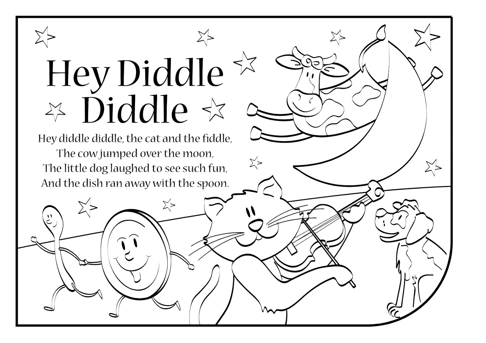 Hey Diddle Diddle Nursery Rhyme Coloring Page Coloring Pages