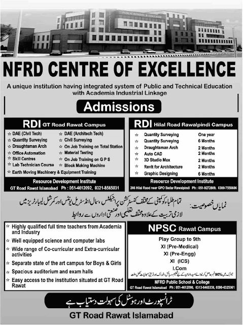 Admission in Pakistan: NFRD Center of Excellence Admission