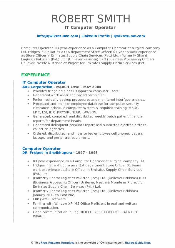 Computer Operator Resume Sample ~ Resume Letter
