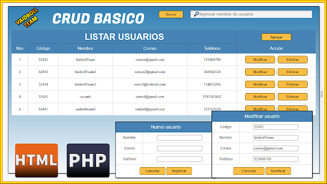 VaidrollTeam: CRUD BÁSICO EN PHP, MYSQL, HTML Y CSS