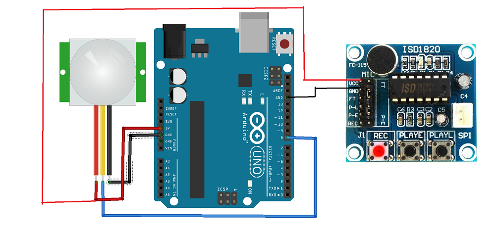 Technical hut projects: Intruder Detection System Using PIR and ISD1820