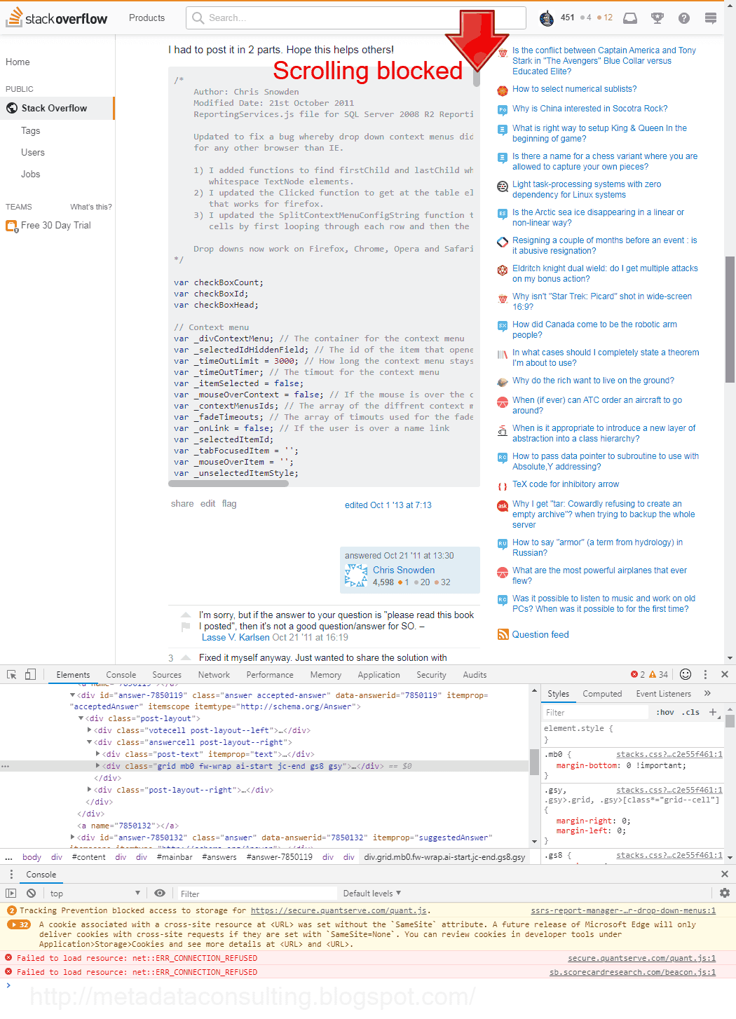 Metadata Consulting Dot Ca Stack Overflow Post Scrolling Gets Block With Microsoft Edge Do 9317