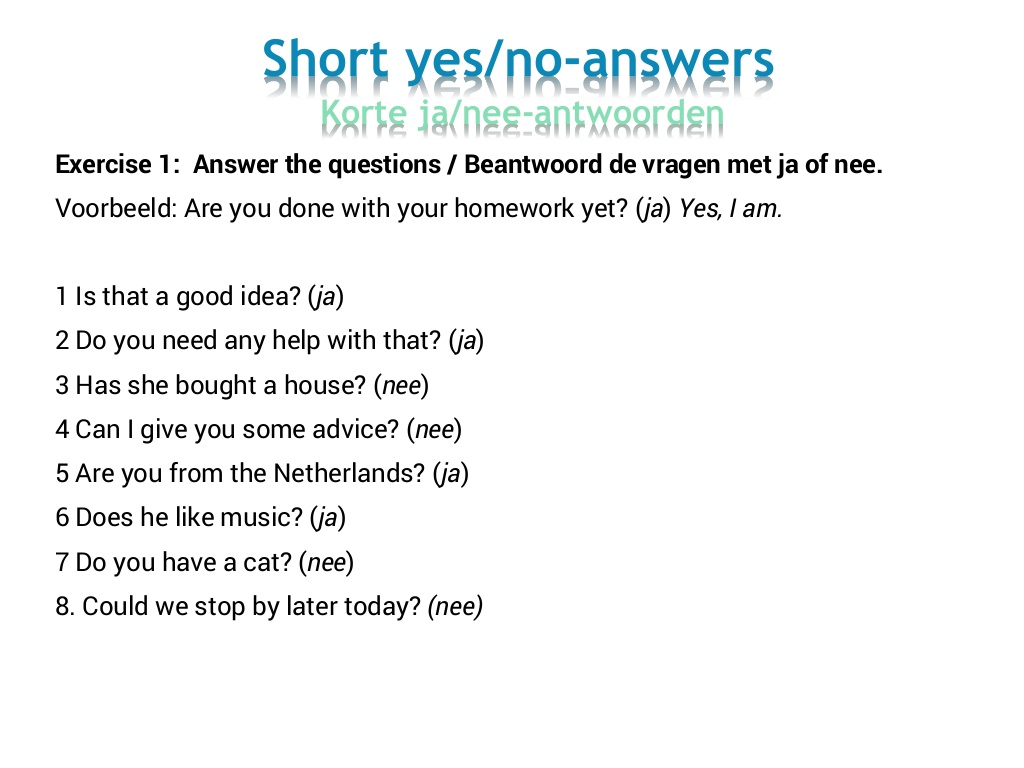 Citaverde Talenplein leerjaar 3 KB, GL, T: Short answers with YES and NO