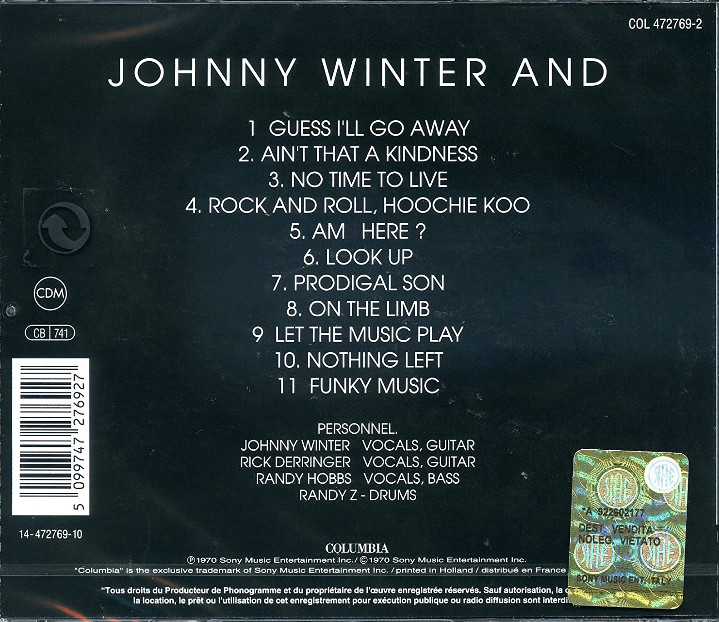 Classic Rock Covers Database: Johnny Winter - Johnny Winter And (1970)