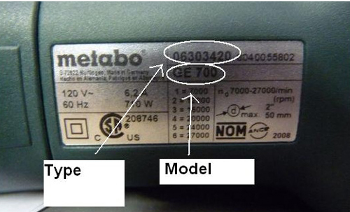 Инструкции metabo: Поиск модели инструмента по номеру и типу.