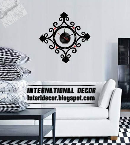 Modern wall decal clock shapes for living room