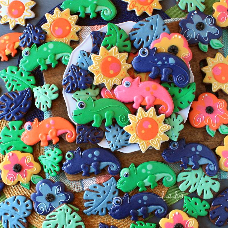 How To Make Decorated Chameleon Lizard Sugar Cookies