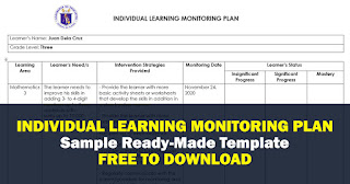 INDIVIDUAL LEARNING MONITORING PLAN (Sample Ready-Made Template ...