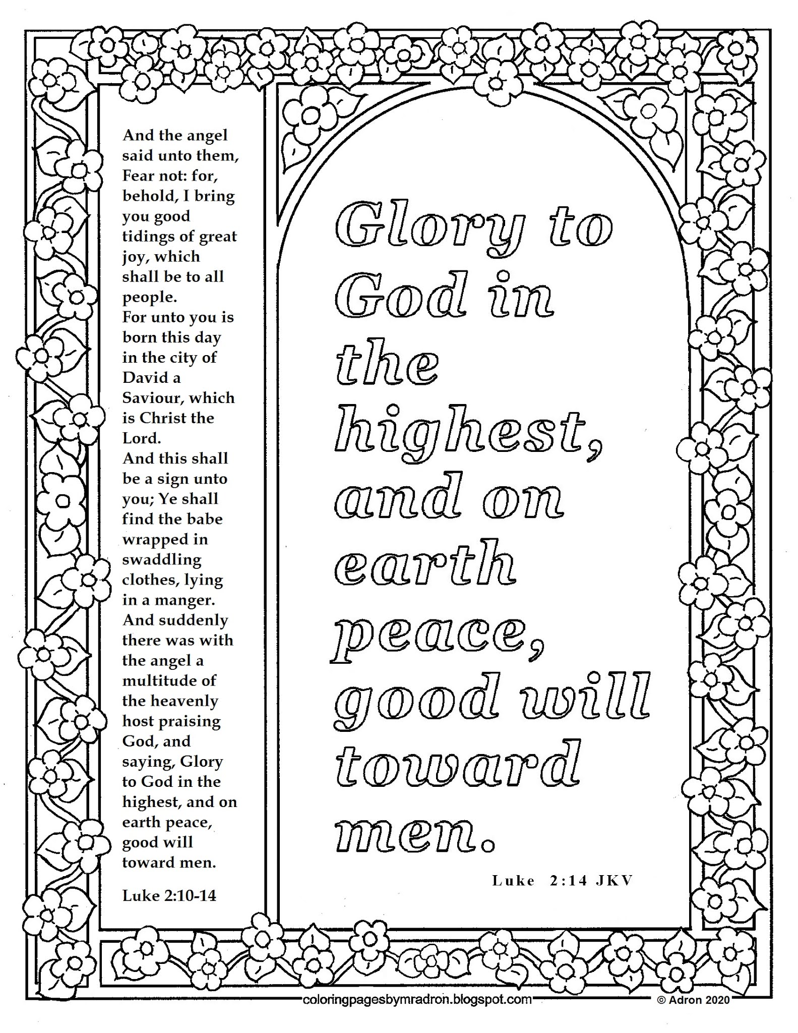 Coloring Pages for Kids by Mr. Adron: Free Luke 2:14 Print and Color ...