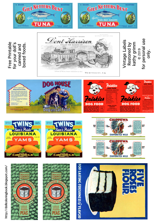 30 Vintage Labels for Crafting Doll Foods | The Doll Coloring Book