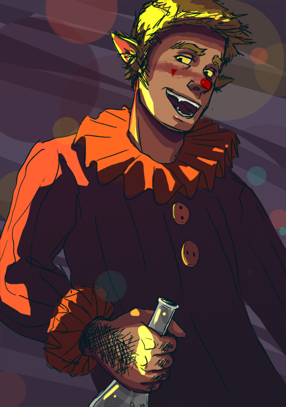 character driven: dizzy, shiny, clown who may or may not be a werewolf