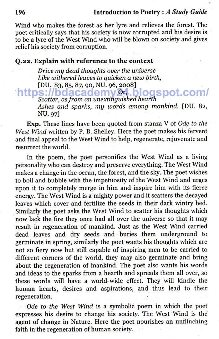 Explanations (Ode to the west wind – Percy Bysshe Shelley) - English ...
