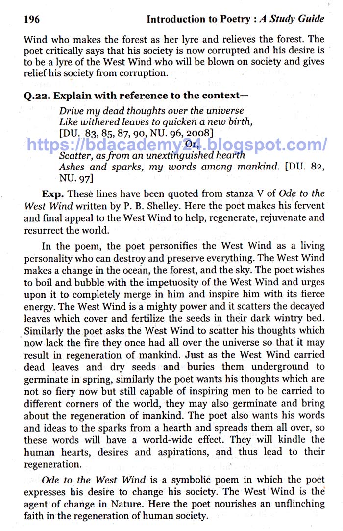 Explanations (Ode to the west wind – Percy Bysshe Shelley) - English ...