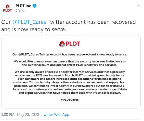 Official Statement From PLDT, Twitter Account Hacking - FaceCebu | Cebu ...