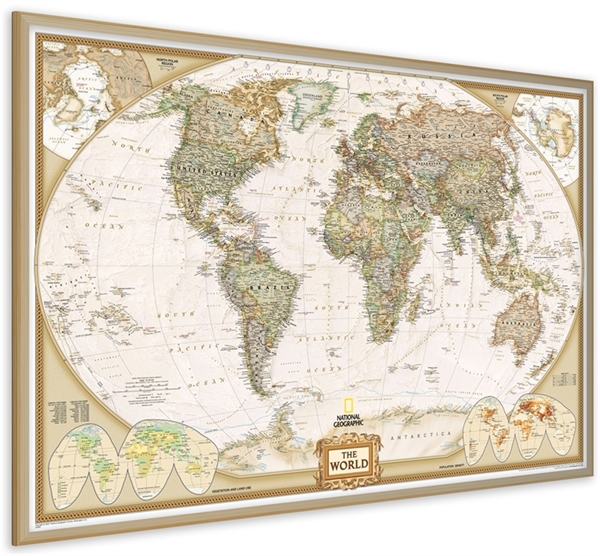 Large Framed World Map - Table Frame