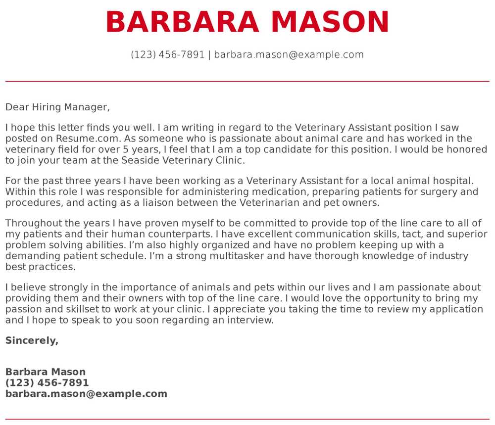 Cover Letter For Vet Tech ~ Resume Letter