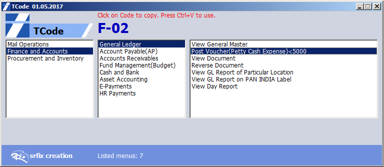 TCode - Tool for CSI - Core System Integrator - TSPTSEWA