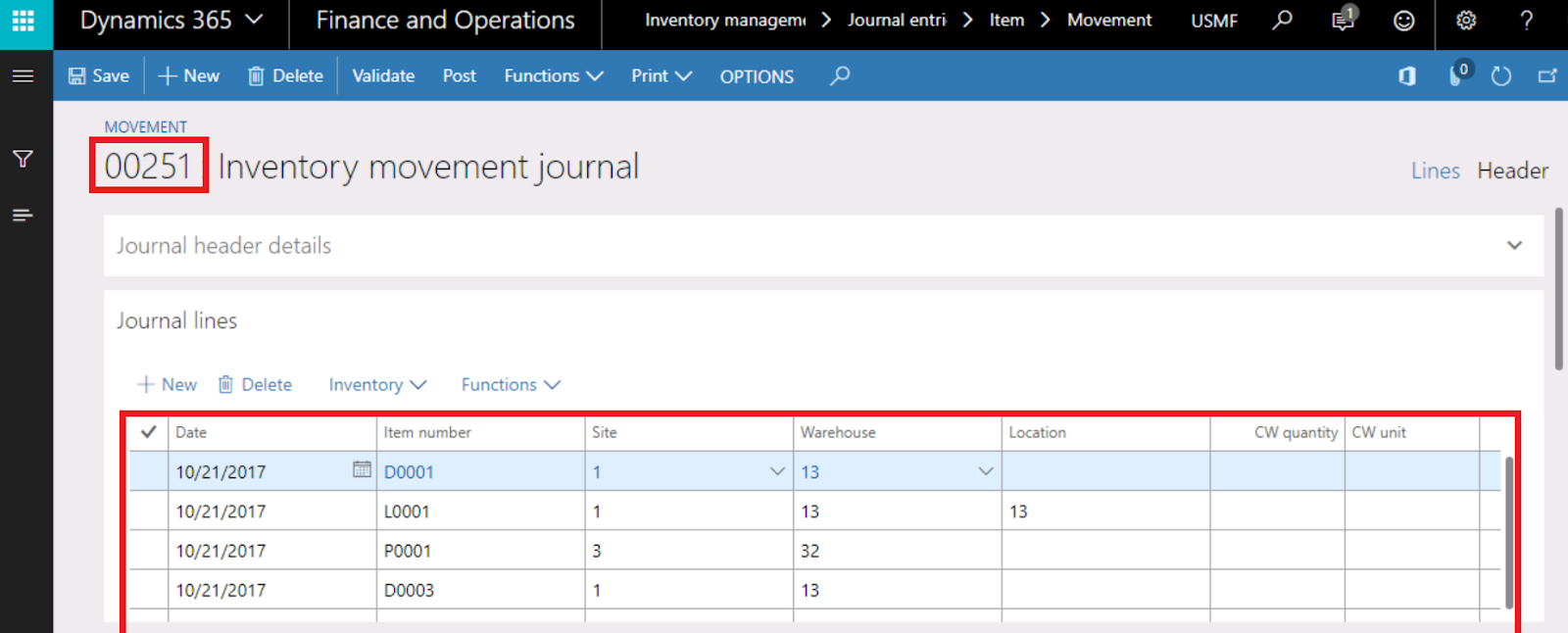 How to import movement journal in dynamics 365?
