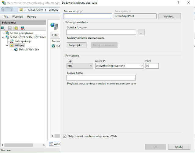 Instalacja roli serwera WWW w Windows Server 2019