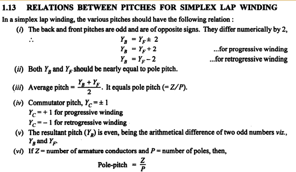 DC Generator-Relation between pitches for simplex lap winding ...