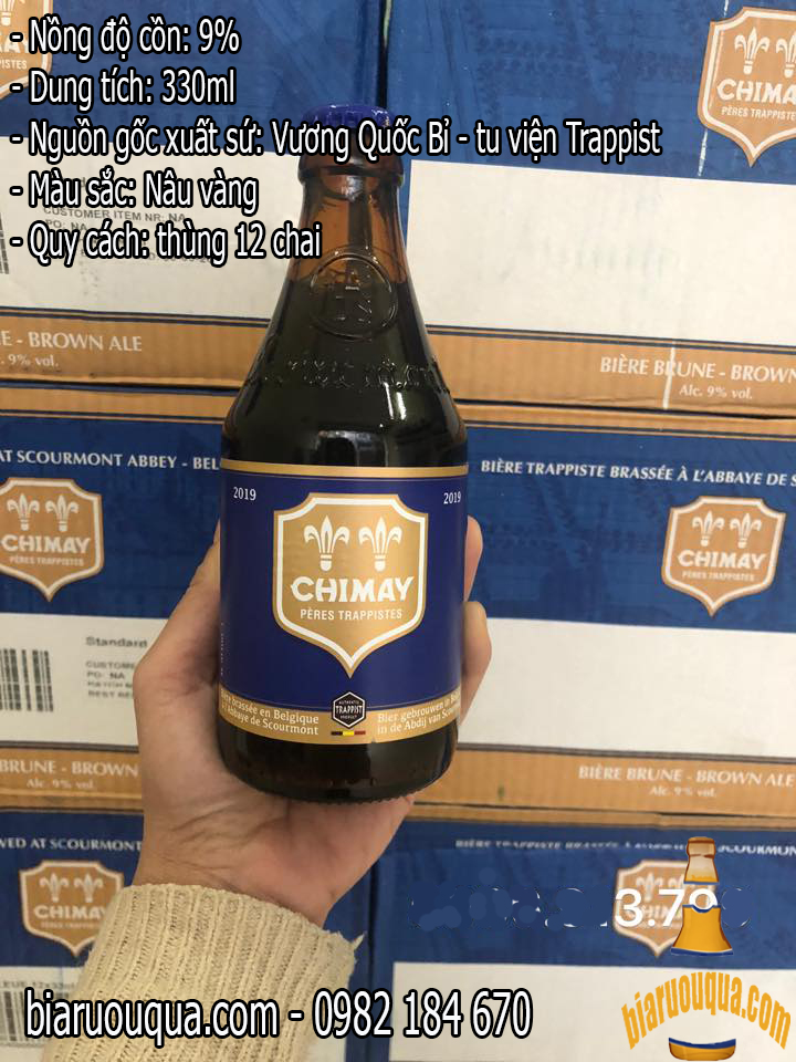 Bia Chimay Blue Xanh 9% chai 330ml nhập khẩu Bỉ