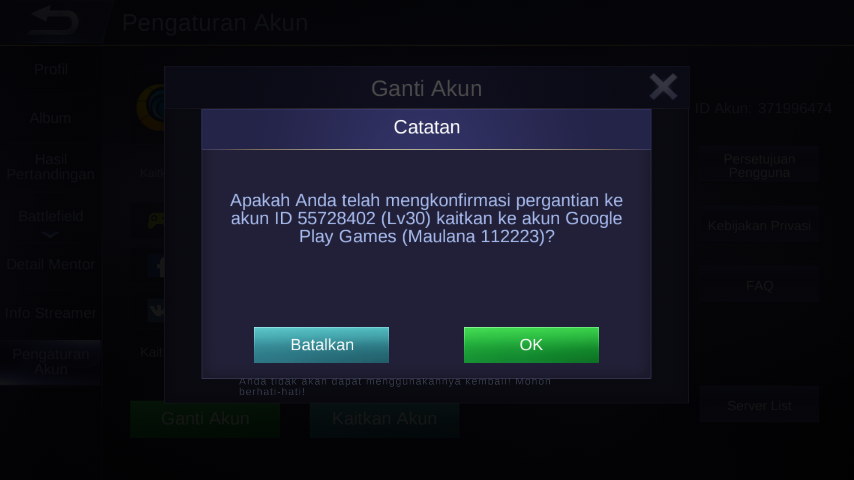 Cara Mudah Mengganti Akun Mobile Legend Menggunakan Akun Google Gmail ...