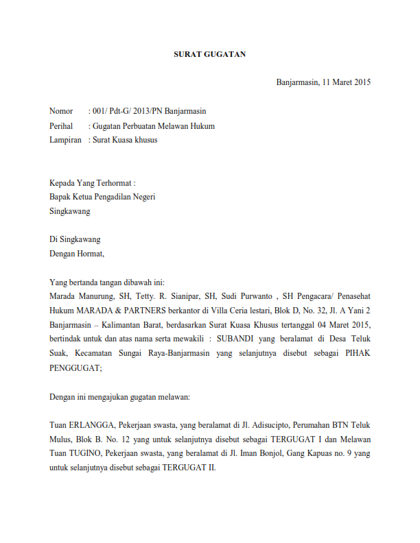 Contoh Surat Gugatan Terbaik
