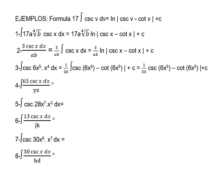 Cálculo integral : Ejercicio Calculo Integral Formulas 15,16,17,18,19,20,21