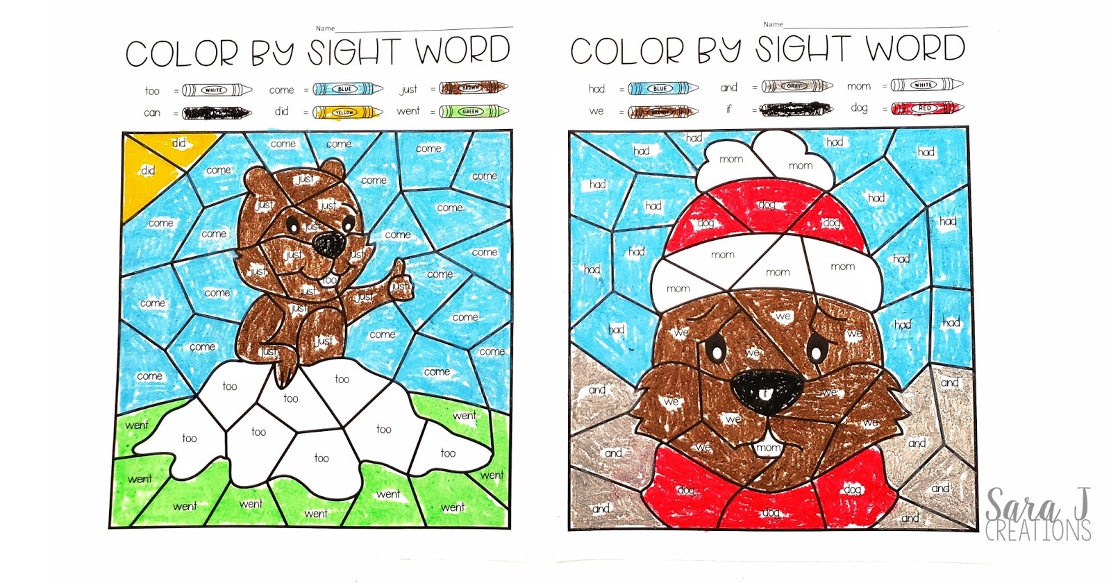 Free Groundhog Day Color by Sight Word Activities | Sara J Creations