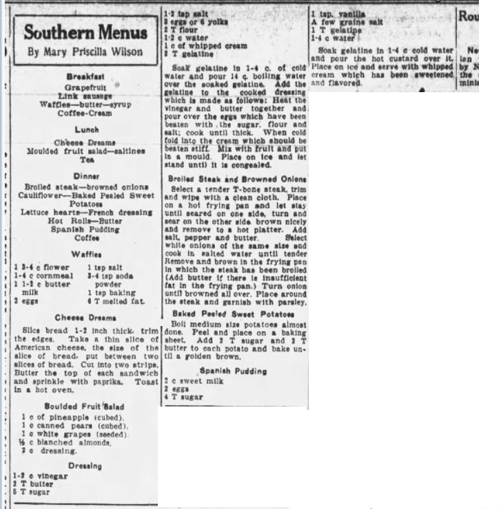 Jeannette's take on life: Southern Menus November 7, 1925