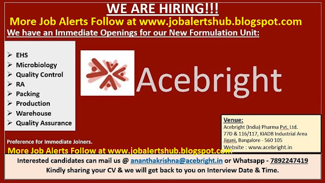 Acebright Pharma - Urgent Openings in QC / QA / Production / EHS / RA ...