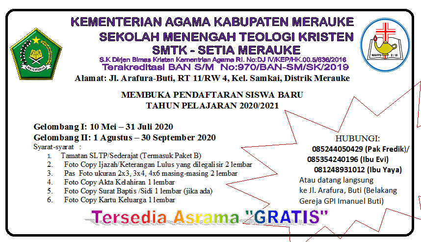 SMTK SETIA MERAUKE: Penerimaan Peserta Didik Baru 2020/2021