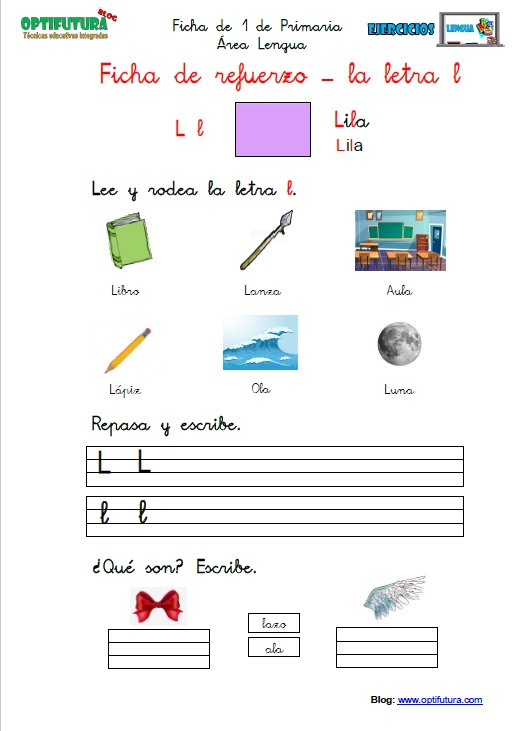 Ficha de refuerzo Lengua - La letra L [Lengua] [Actividades, ejercicios ...