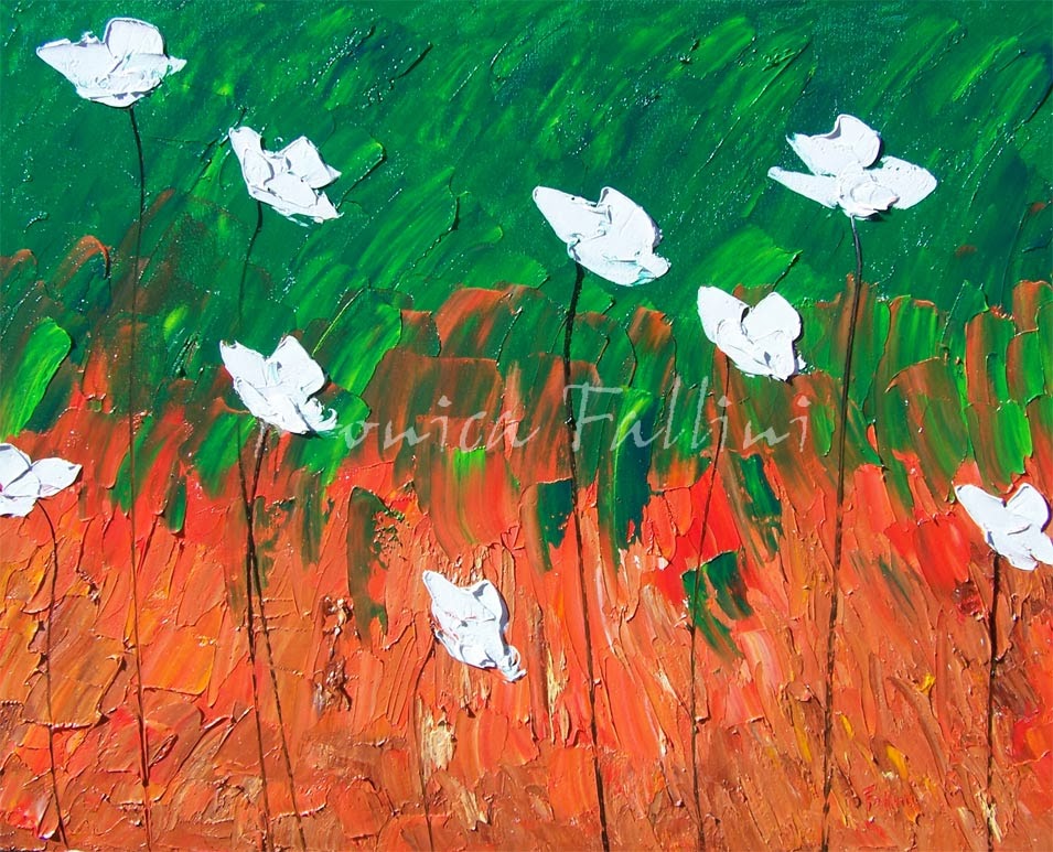 Paintings by Monica Fallini: White Poppies and abstract red Poppies by ...