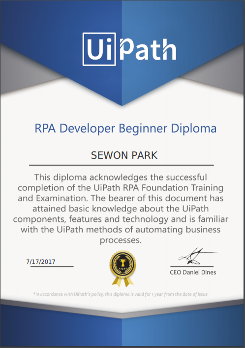 Graduated the RPA Developer - Foundation Training for UIPath